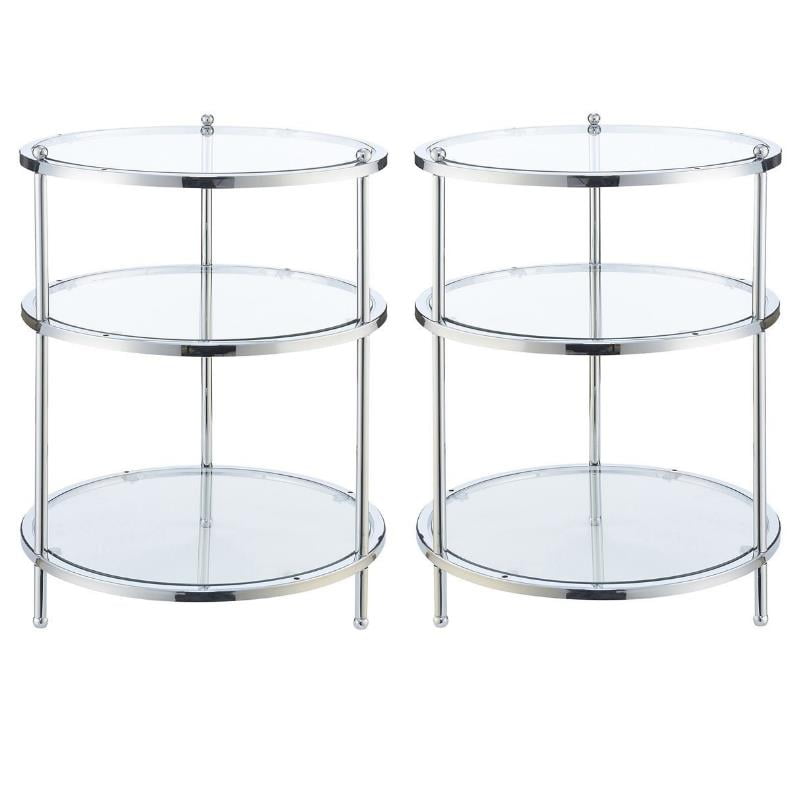 Home Square Royal Crest Three-Tier Round End Table in Clear Glass - Set ...