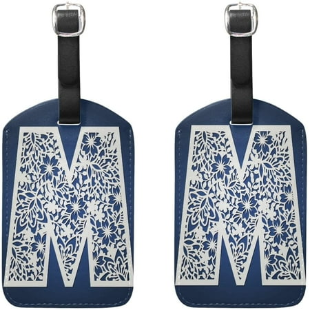 Letter M Initial Luggage Tags PU Leather Travel Bag Tag for Suitcase ...