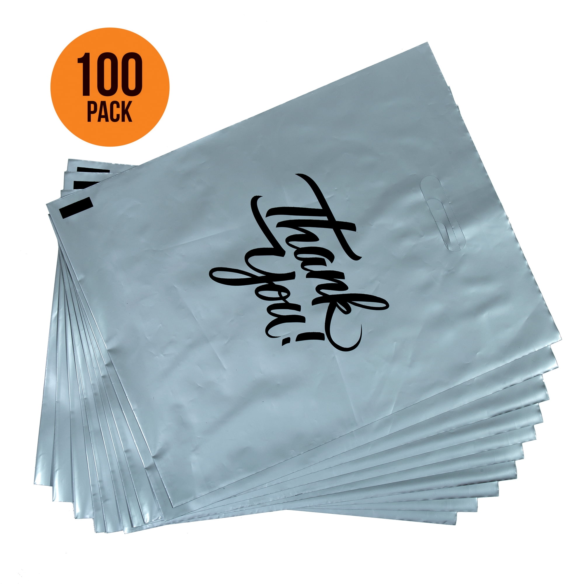 Infinite Pack 100 Shopping 20X20 Thank You Recycled Plastic Bags Silver ...