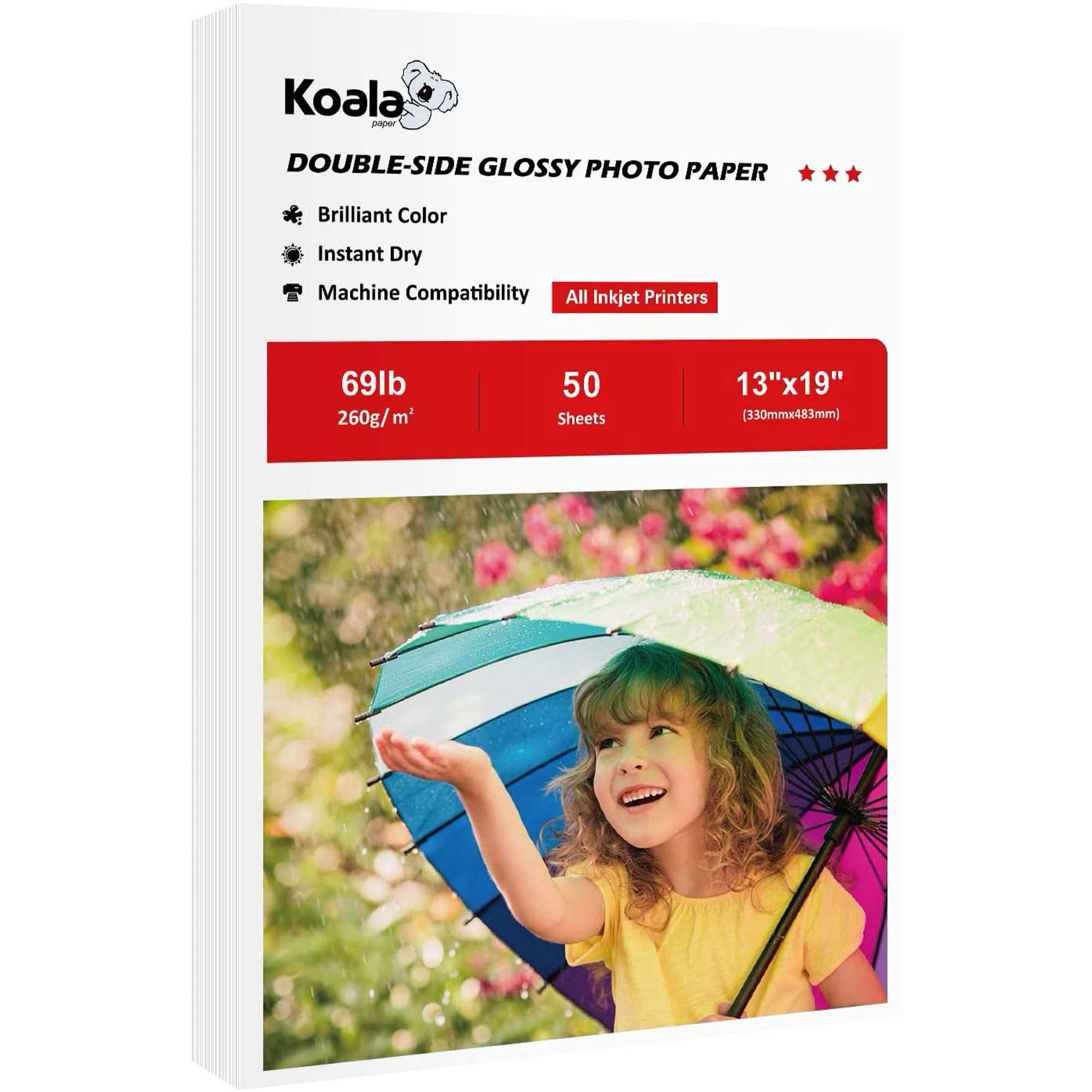 Koala Inkjet Double Sided Glossy Photo Paper 13x19 inches 69lb Heavyweight 50 Sheets 260gsm ...