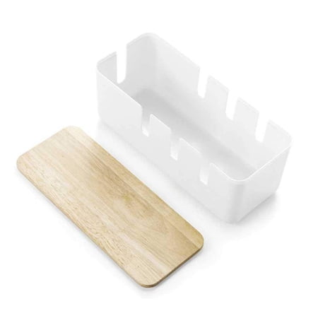 LUNA Large White Cable Organizer Box Oak Cover Hollow Heat Dissipation ...