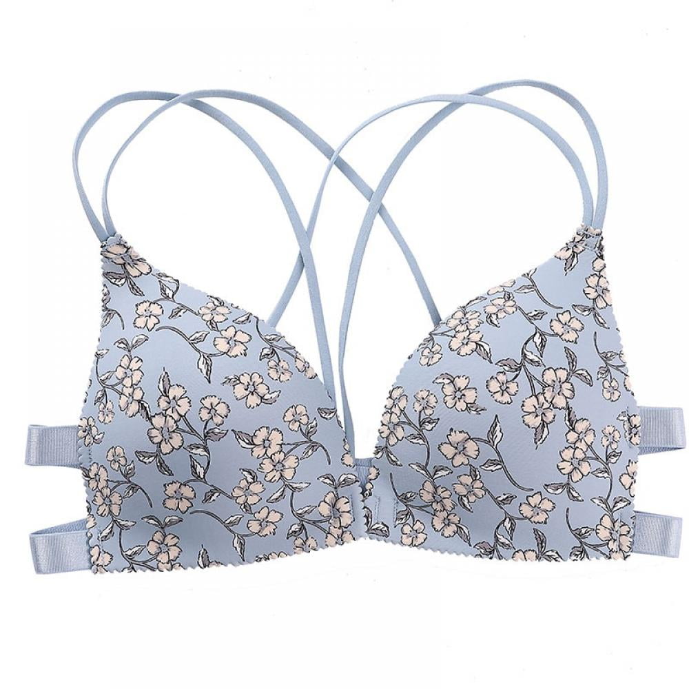 Women's Floral Print Bra Comfy Soft Underwear Gathered Seamless Cross ...