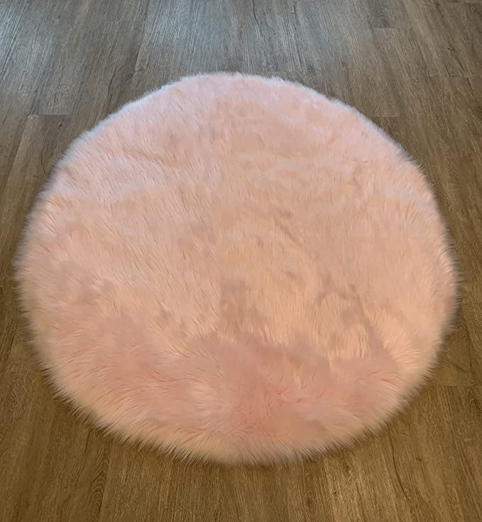 Lambzy Area Rug Faux Sheepskin Round Fluffy Shag Bedroom Rug 4’ Feet ...