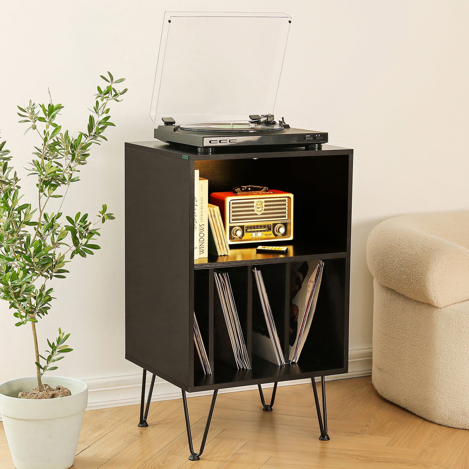Hommpa Record Player Stand With LED Lights Turntable Stand with Vinyl ...