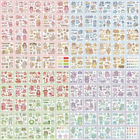 Cute Scrapbook Sticker Set (100 Sheets) Cartoon Kawaii Girl Flower Pet ...