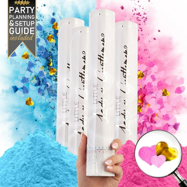 Gender Reveal Confetti Cannon - 4 Pack - Blue and Pink Biodegradable ...