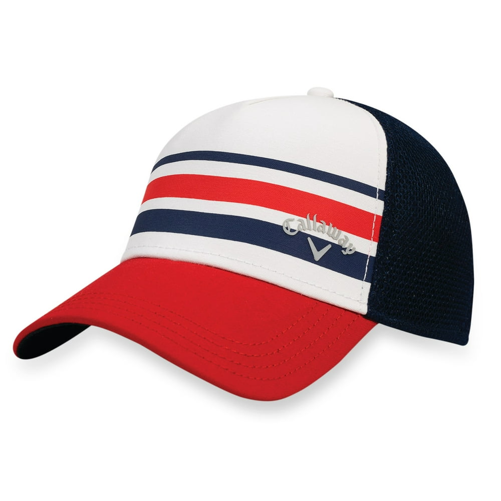 NEW 2017 Callaway Golf Stripe Mesh Fitted White/Navy Blue Large/XL Hat ...