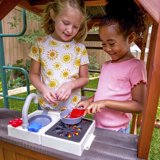 KidKraft Raptor Trail Wooden Outdoor Swing Set with Wavy Slide and Rock ...