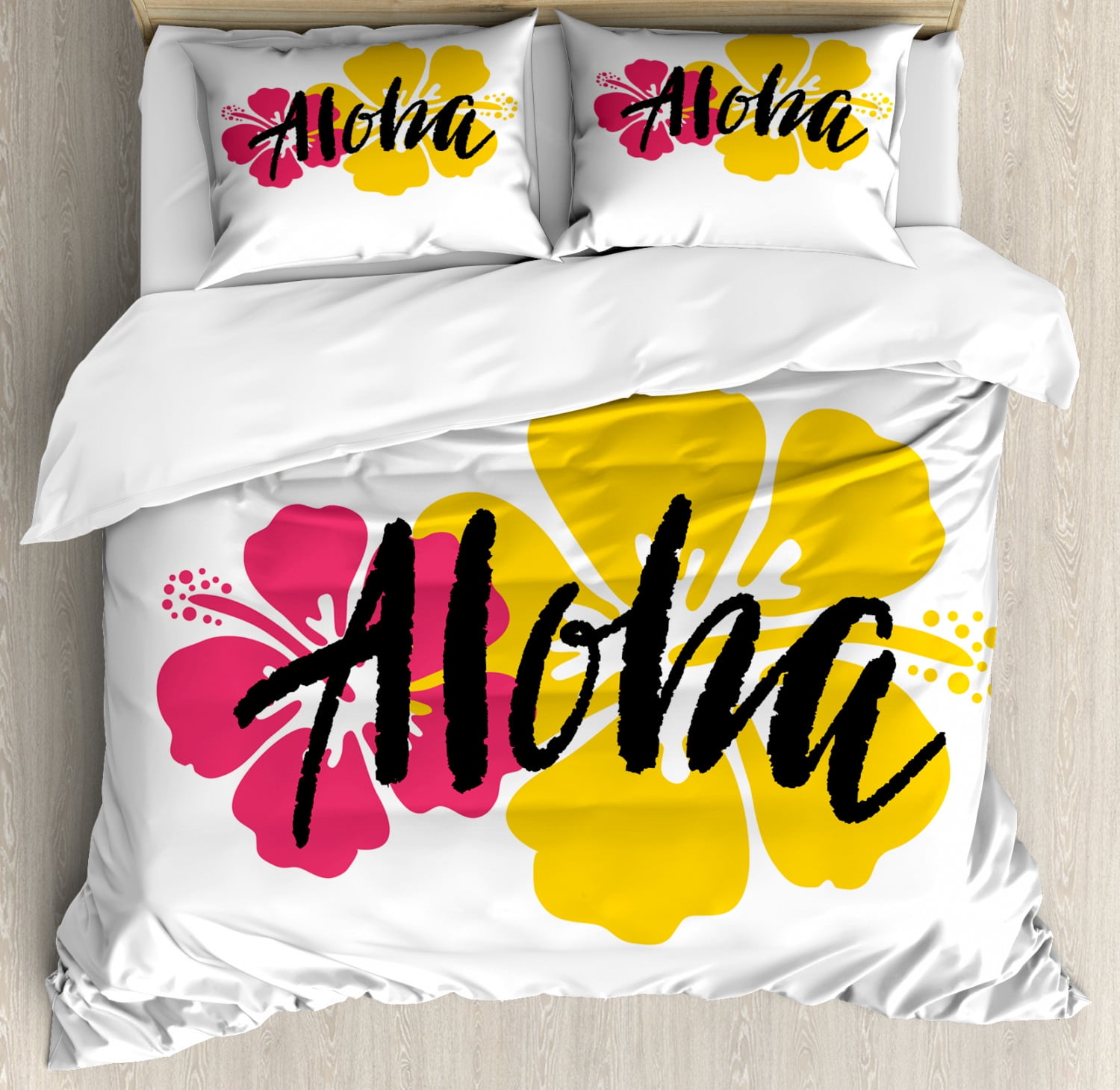 Aloha Duvet Cover Set King Size, Brush Stroke Effect Typography with ...