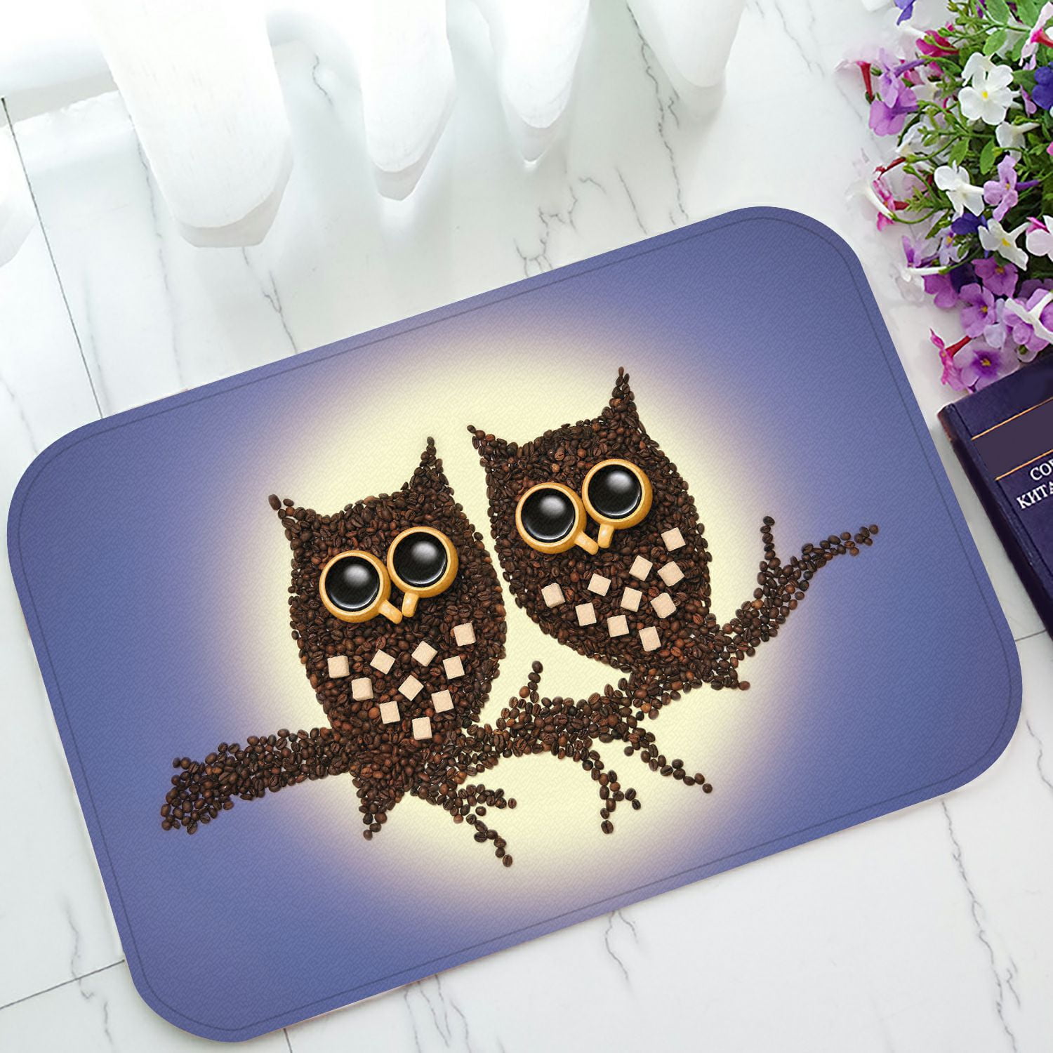 PHFZK Animal Doormat, Funny Coffee Owl Sitting Branch at Night Doormat ...