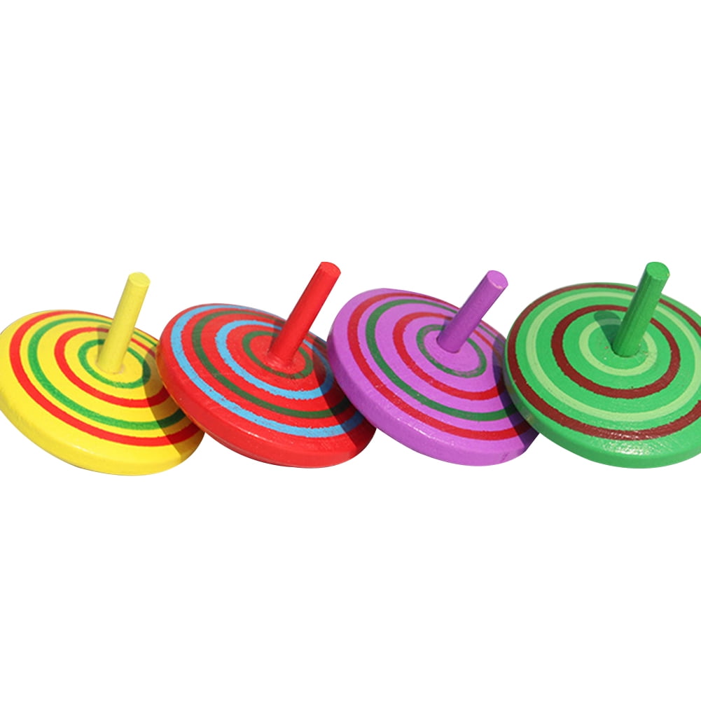 4Pcs Wooden Classic Colorful Spinning Tops Developmental Kids Stress ...