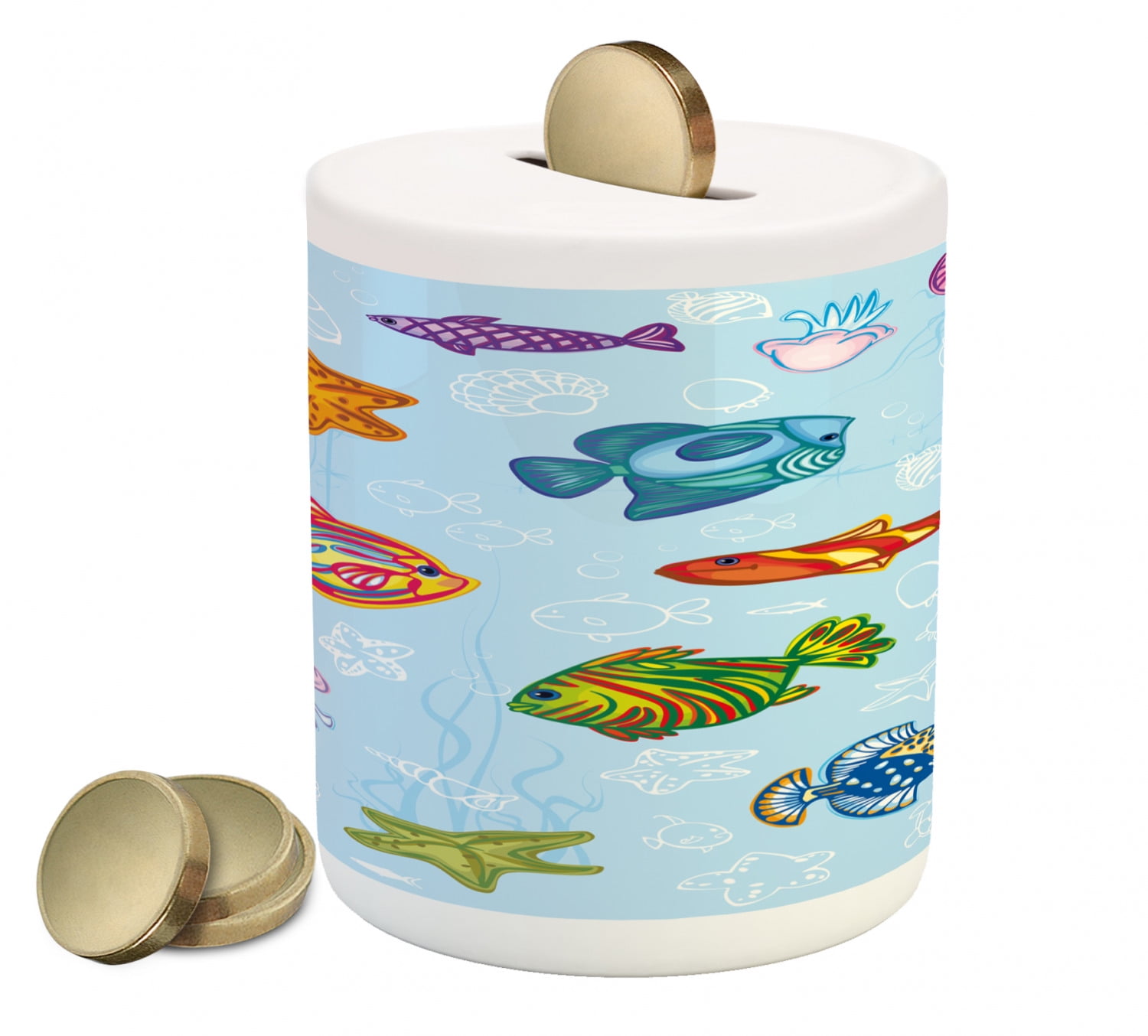 Ocean Piggy Bank, Types of Fish in Deep Sea Navy Nautical Life Seahorse ...