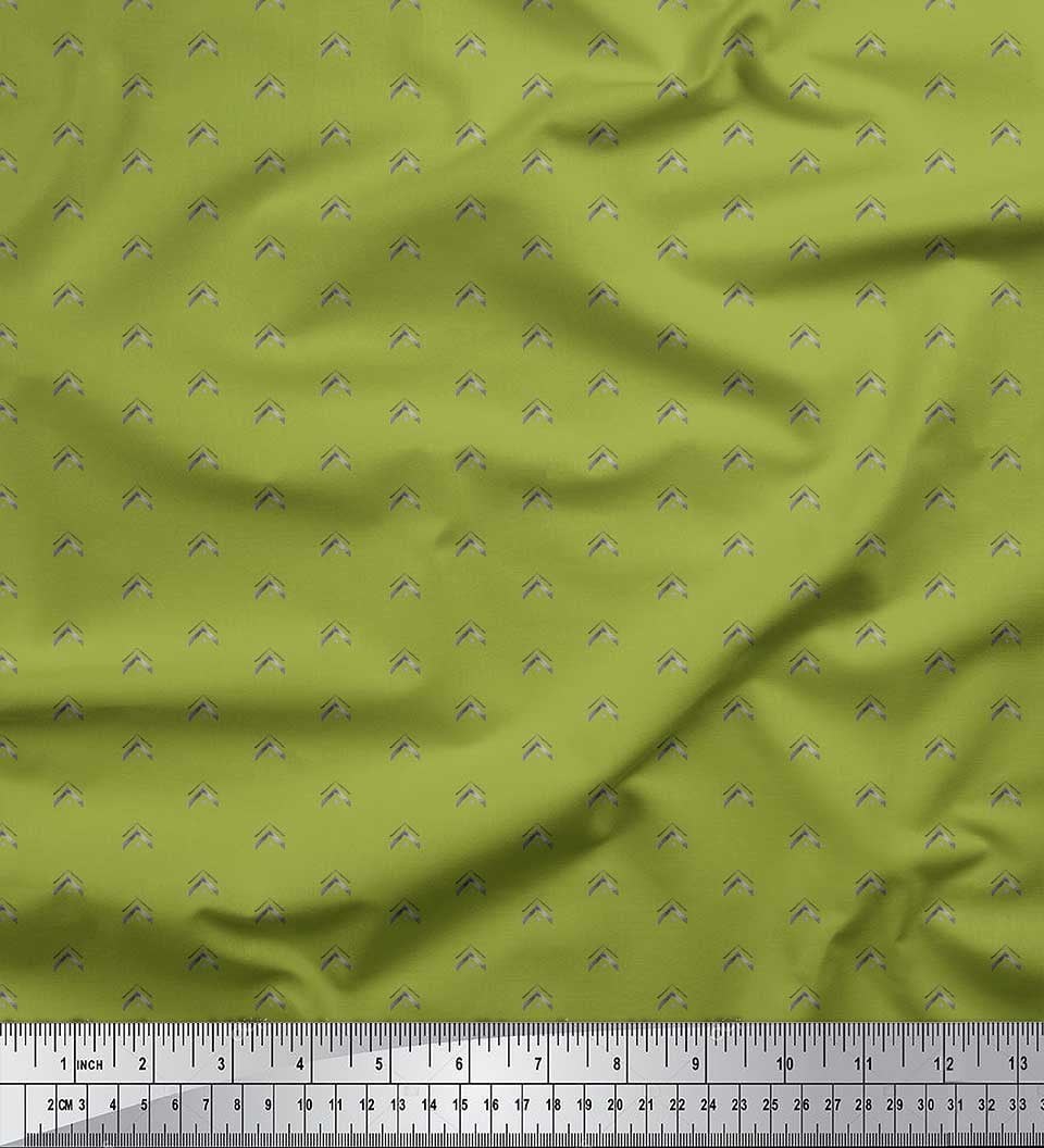 Soimoi Green Poly Georgette Fabric Artistic Geometric Decor Fabric ...