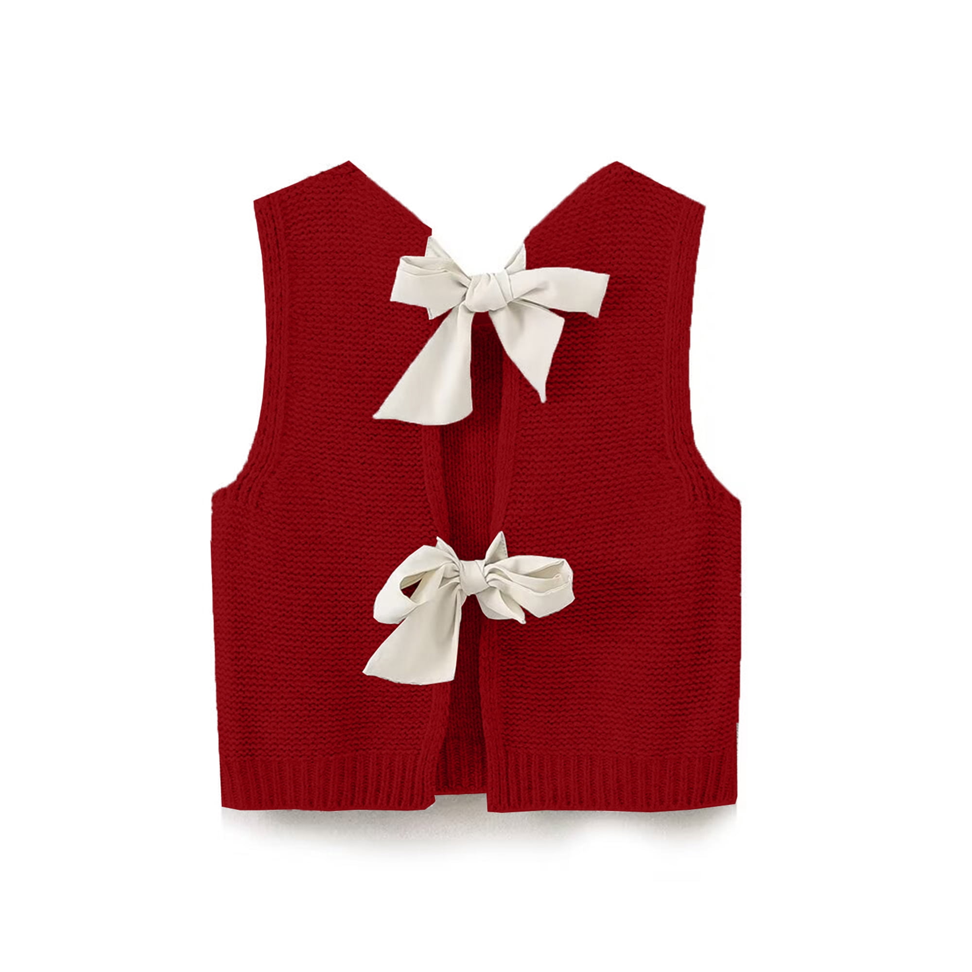 Click here for Gupgi Women Knitted Tank Tops Waistcoat Bow Tie Ba... prices