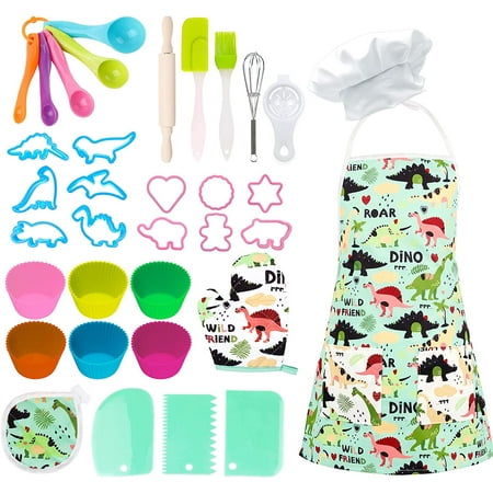 KAEGREEL Kids Baking Chef Set with Dinosaur Apron, Kid Cooking Set Chef ...