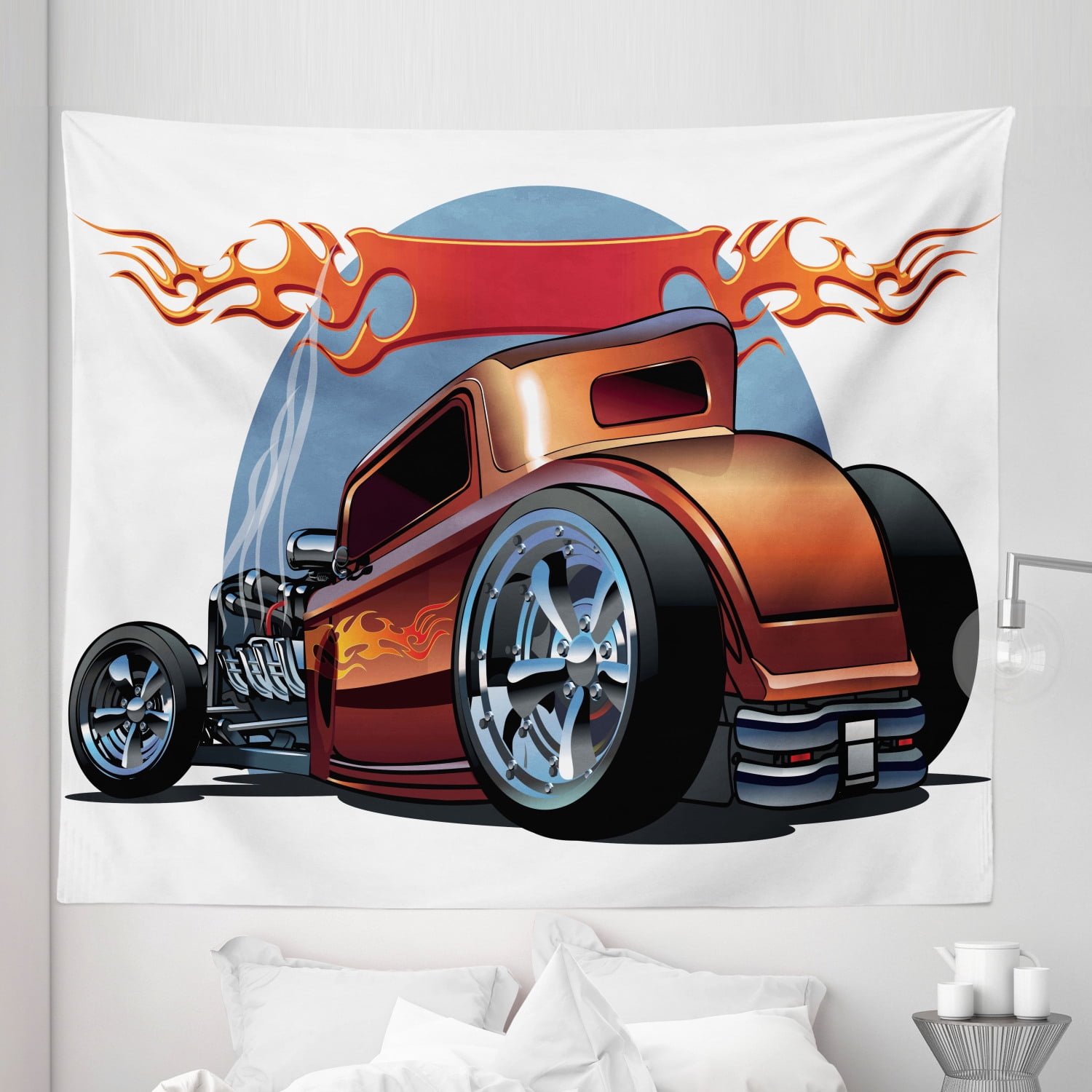 Cars Tapestry, Cartoon Hot Rod Antique Customized Classical American ...