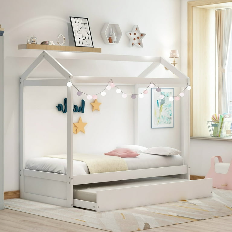 Beach Style Platform Bed House Bed Twin Daybed With Drawers, Wood