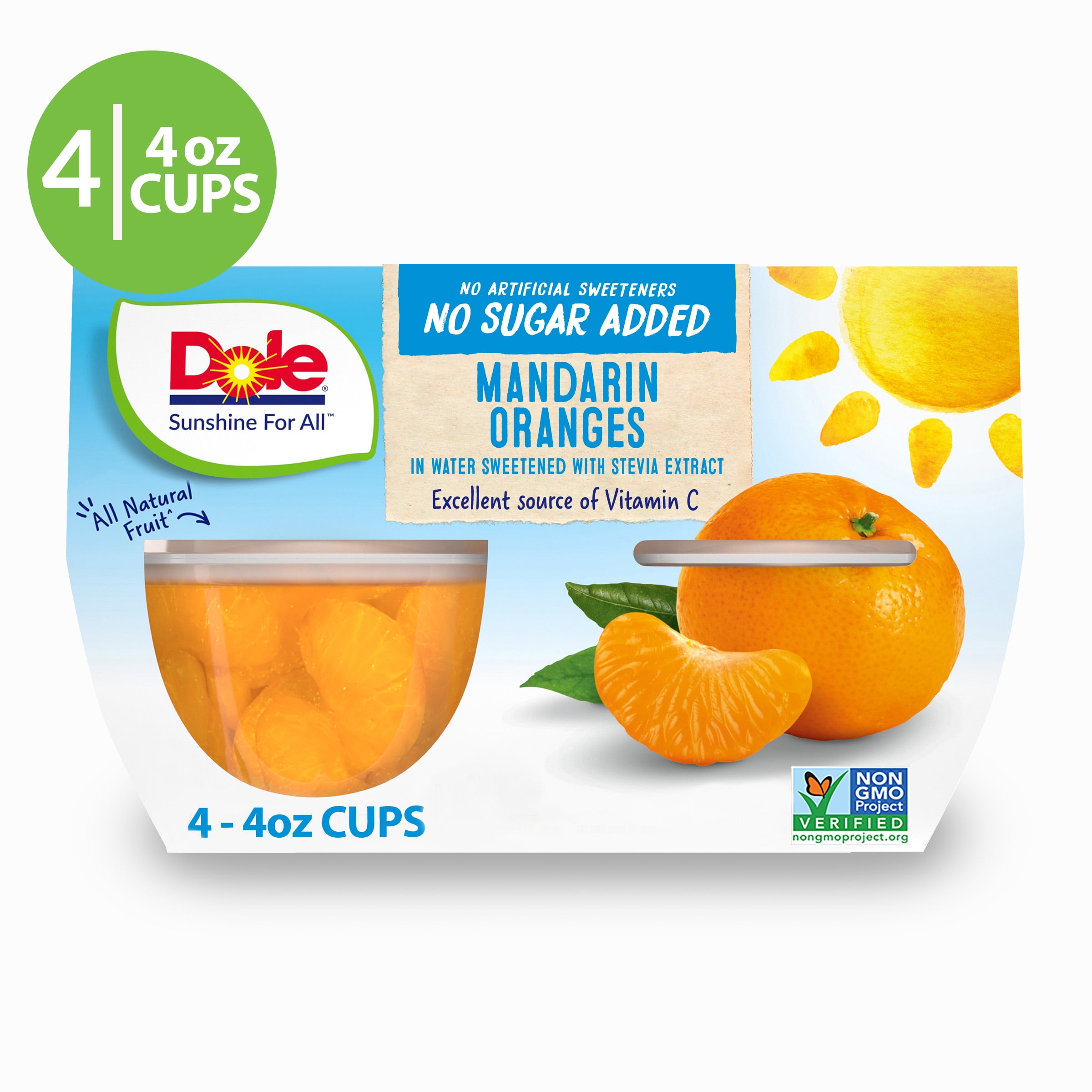 (4 Pack) Dole No Sugar Added Mandarin Oranges Fruit Cups, 4 oz ...