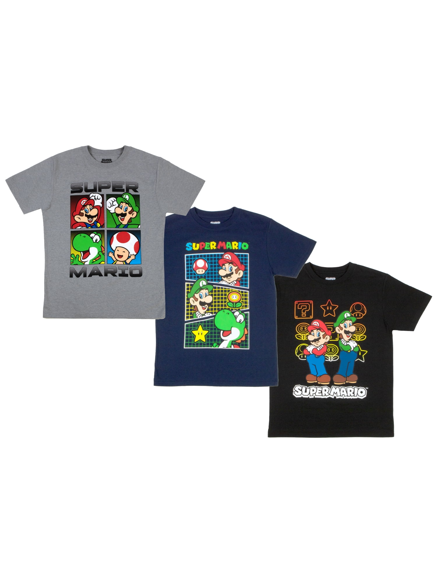 Nintendo Super Mario Boys T-Shirts 3-Pack, Super Mario Bros Characters ...