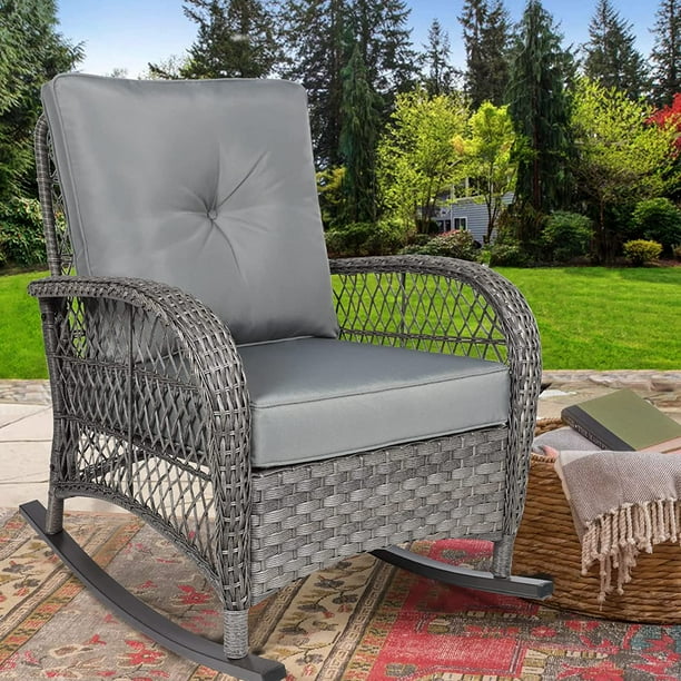 SOCIALCOMFY Outdoor Wicker Rocking Chair, Patio Rattan Rocker Chair ...