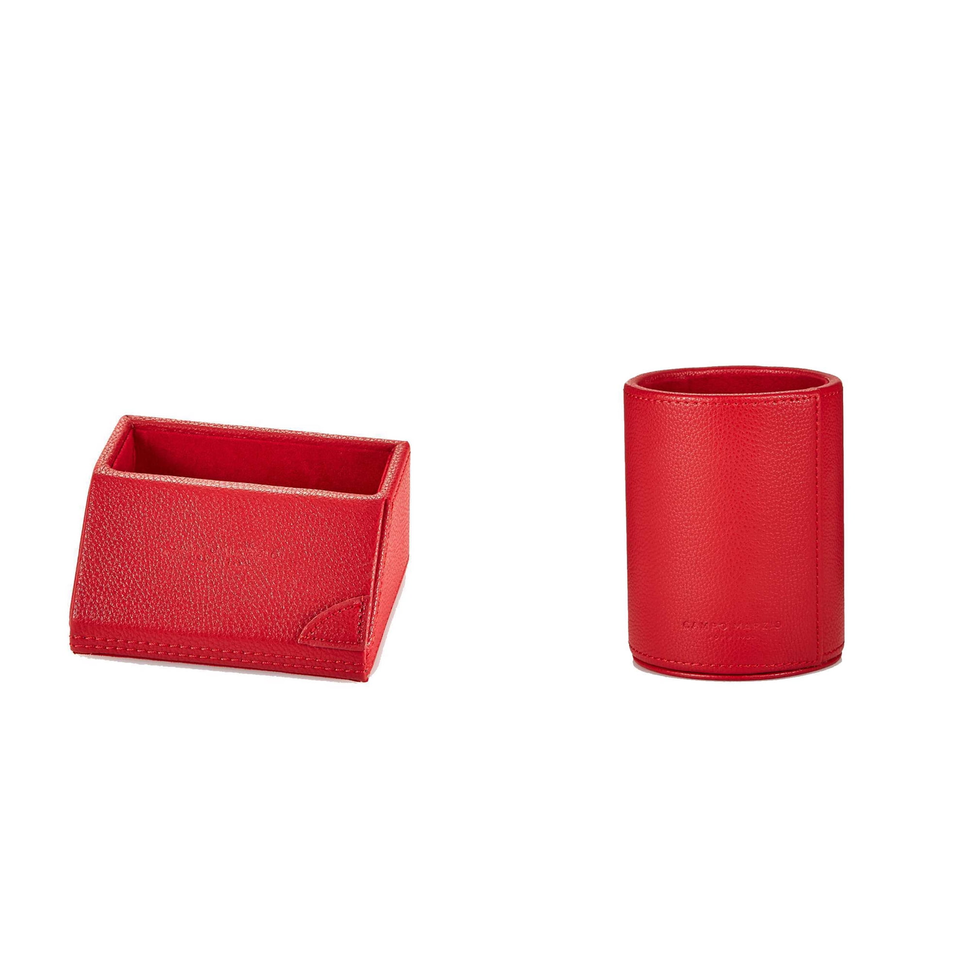 Campo Marzio Pebbled Leather Pen & Desk Card Holders, Red, 2 pc ...