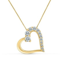 AFFY Round Shape White Natural Diamond Open Heart Pendant Necklace In ...