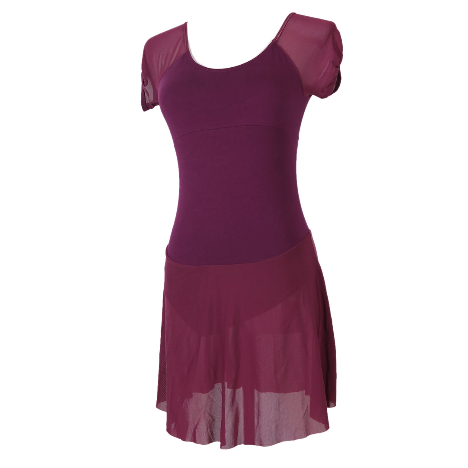 Skirted Leotard Adult Short Sleeve Ballet Bodysuit Cotton Mesh Dance Training Dress