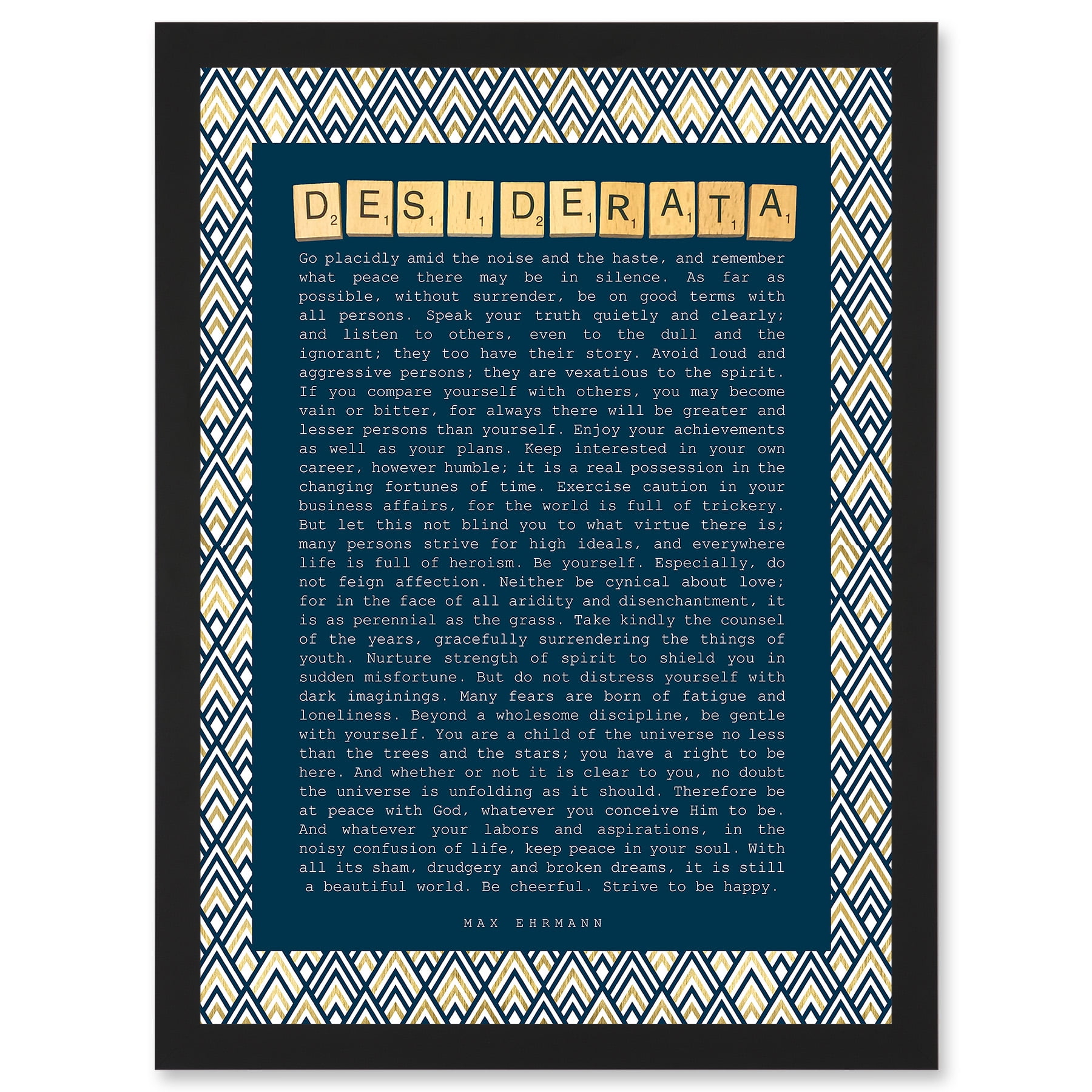 Quote Ehrmann Desiderata Pattern Letters Motivation Artwork Framed Wall ...
