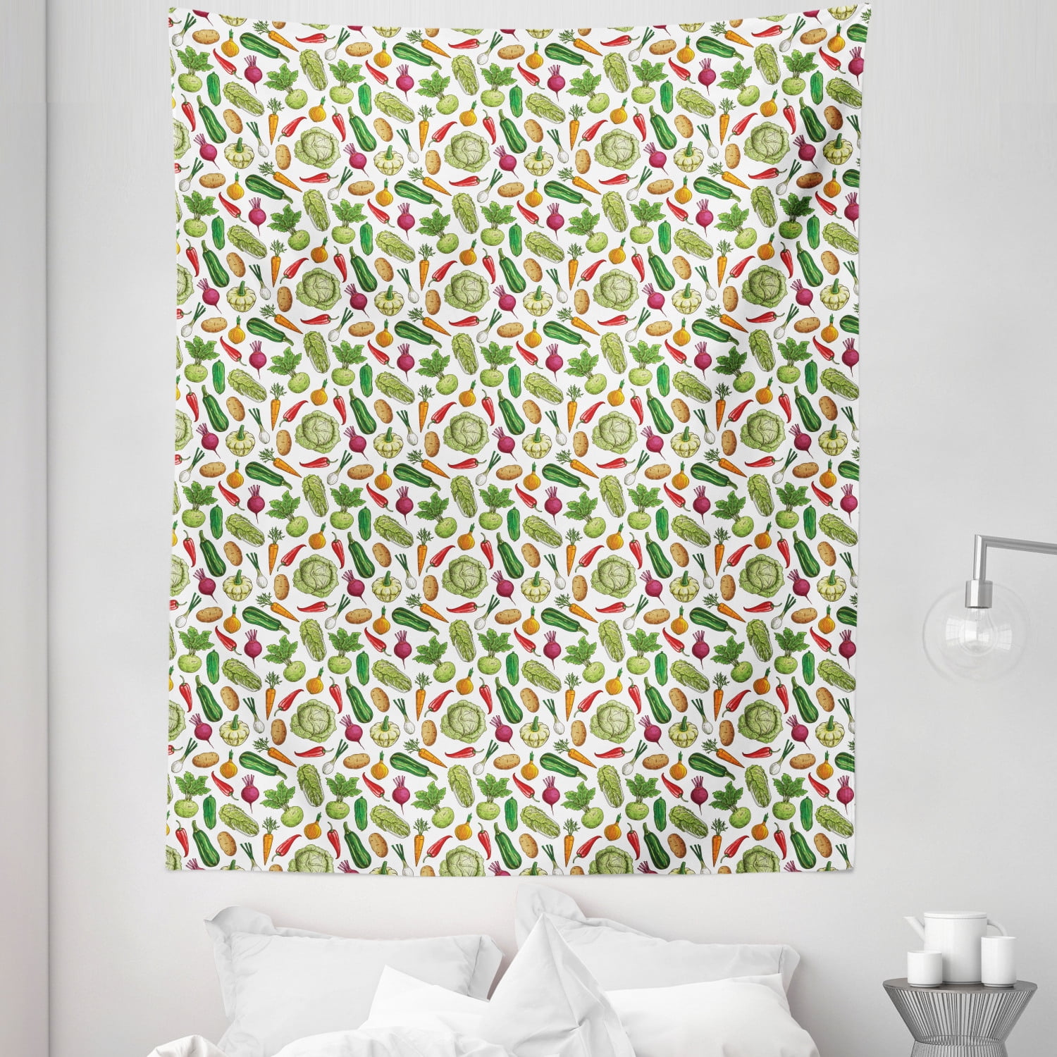 Vegetables Tapestry, Continuous Pattern with Detailed Colored Drawn ...