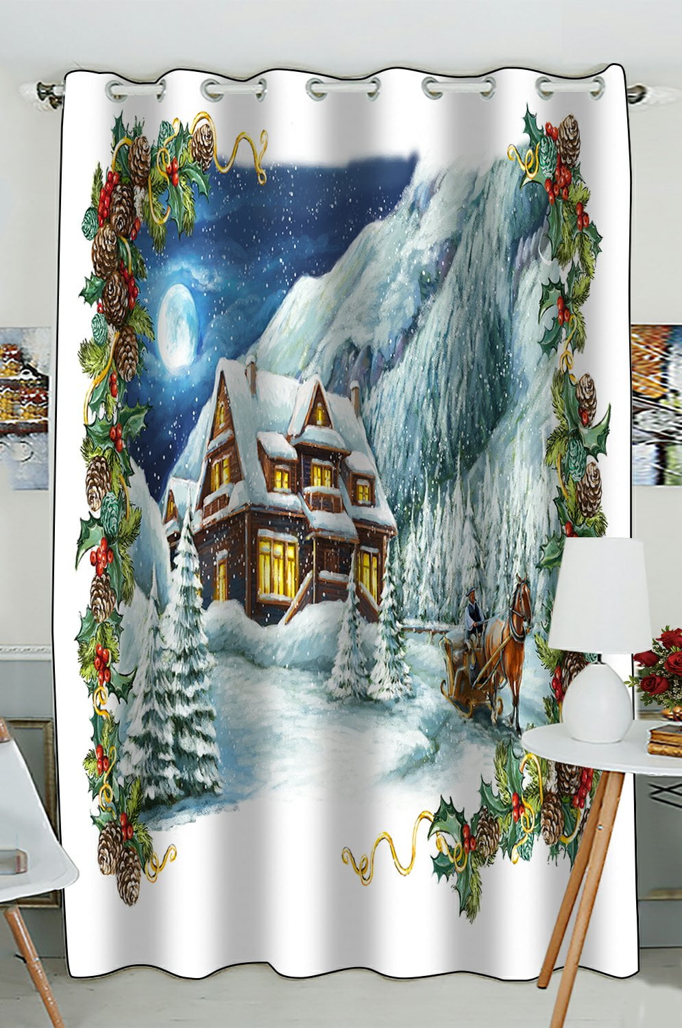 Phfzk Snow Window Curtain, Christmas Winter Happy Scene Window Curtain ...