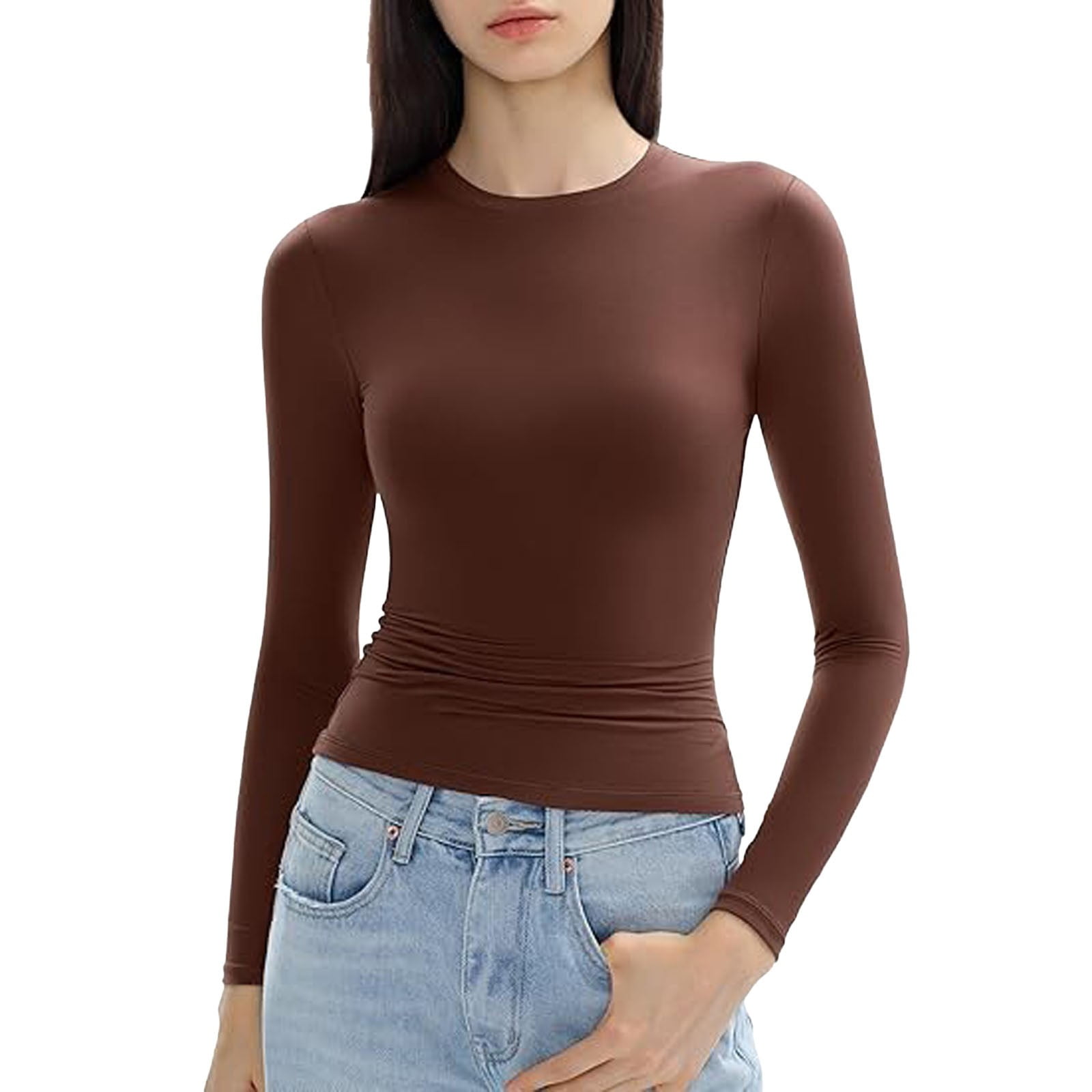 Click here for Hiiyo Womens T Shirt Solid Plain Long Sleeve T-Shi... prices