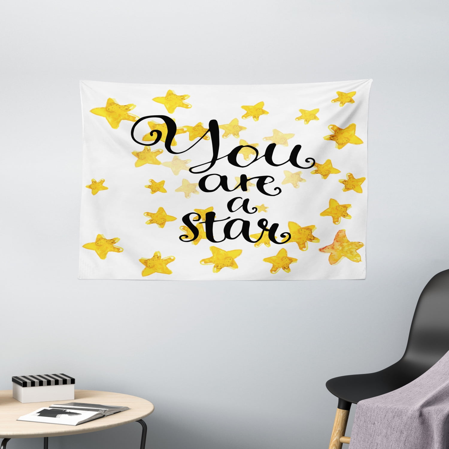 Quote Tapestry, Modern Calligraphic Phrase with Watercolor Stars Self ...