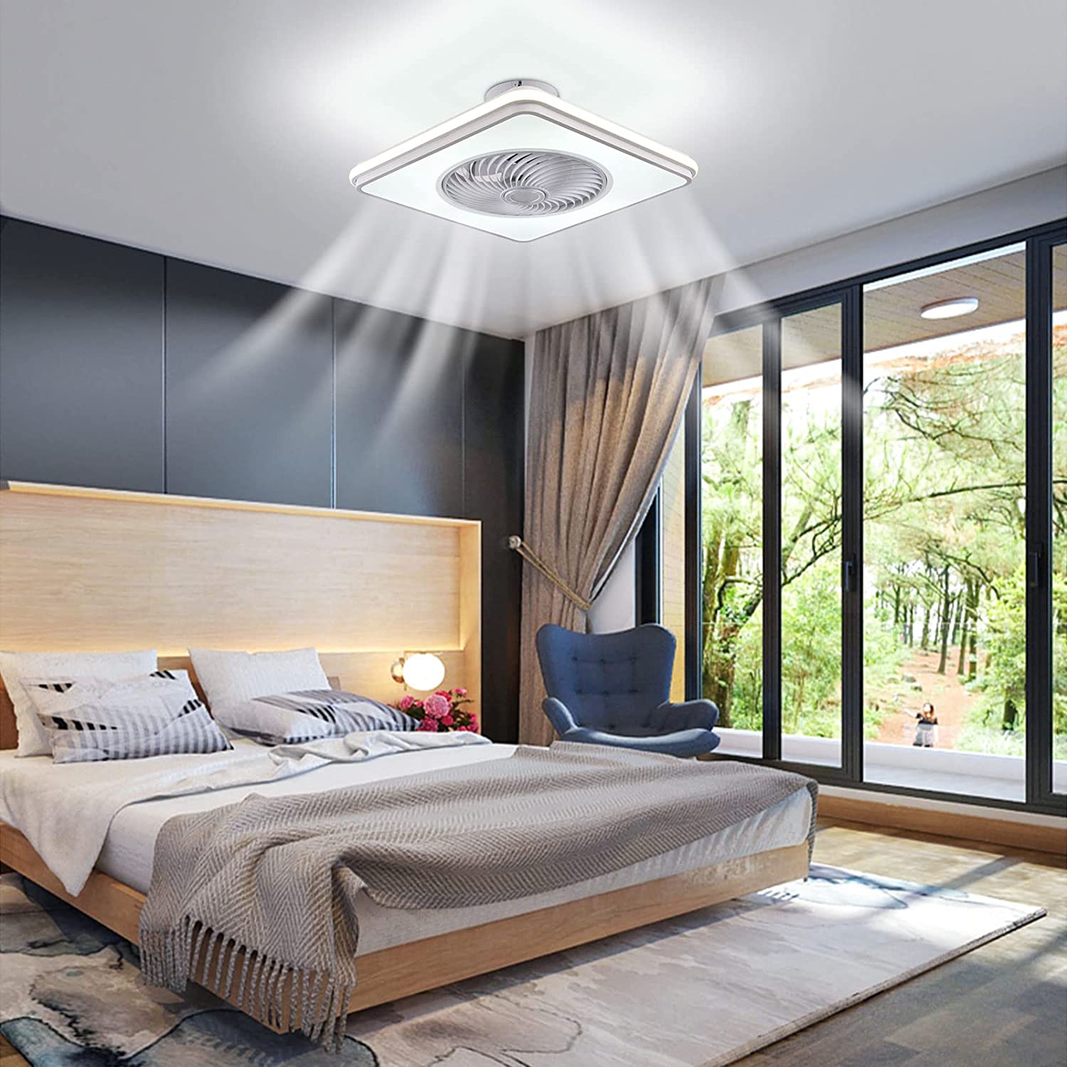 FETCOI Ceiling Fan Lights 20 inch Invisible Acrylic Blade Metal Shell ...