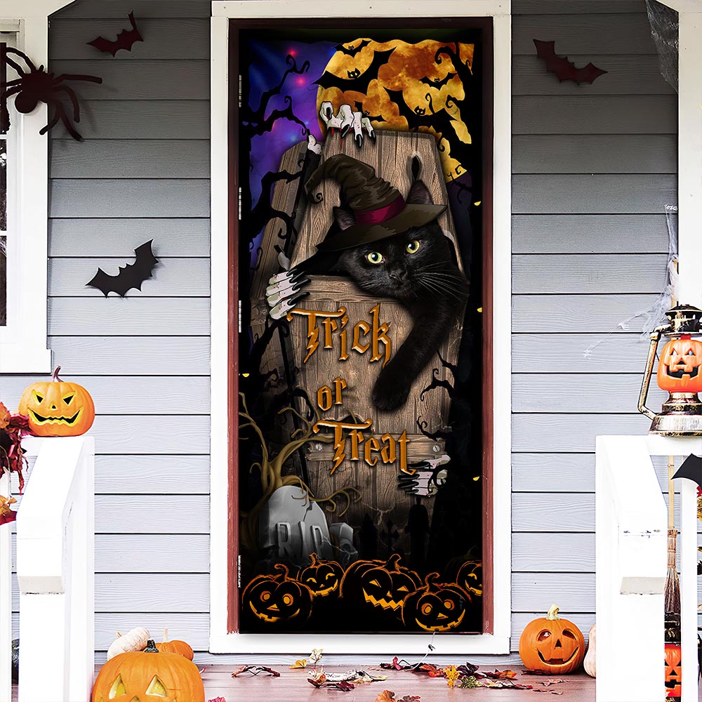 Black Cat. Trick Or Treat Halloween Door Cover, Halloween Decorations ...