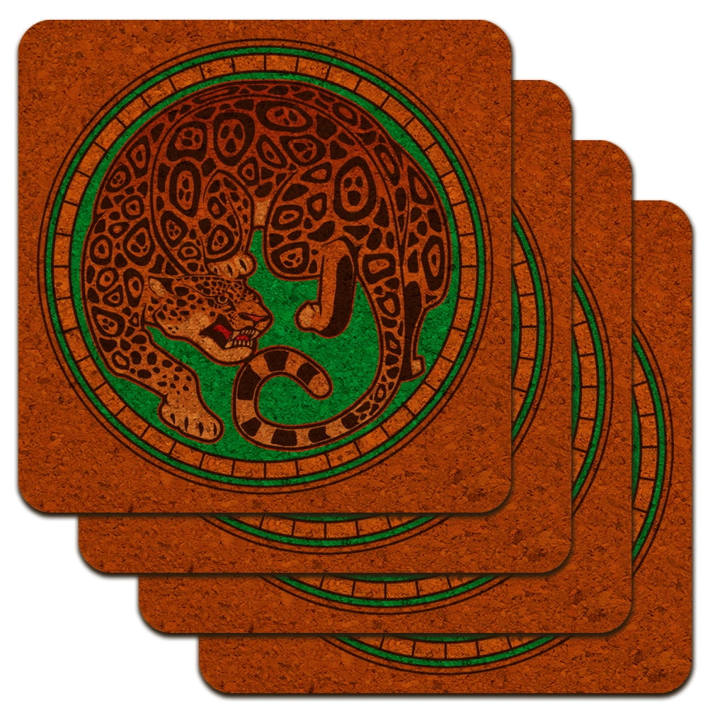 Jaguar in Gold Circle Low Profile Novelty Cork Coaster Set - Walmart.com