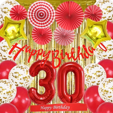 30th Birthday Decorations Red and Gold for Women Birthday Party ...
