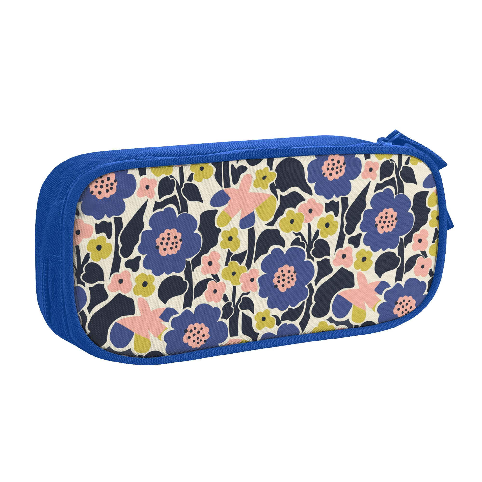 TEQUAN Large Capacity Pencil Case, Vintage Flowers Blue Floral Pattern ...