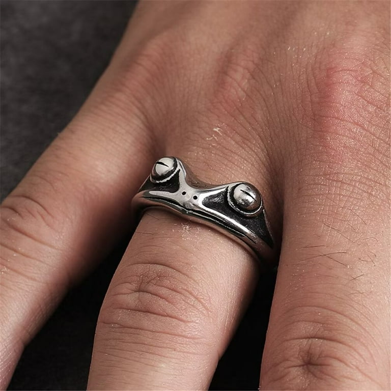 PAMTIER Men s Stainless Steel Vintage Personalized Animal Cute Frog Ring Silver Size 10