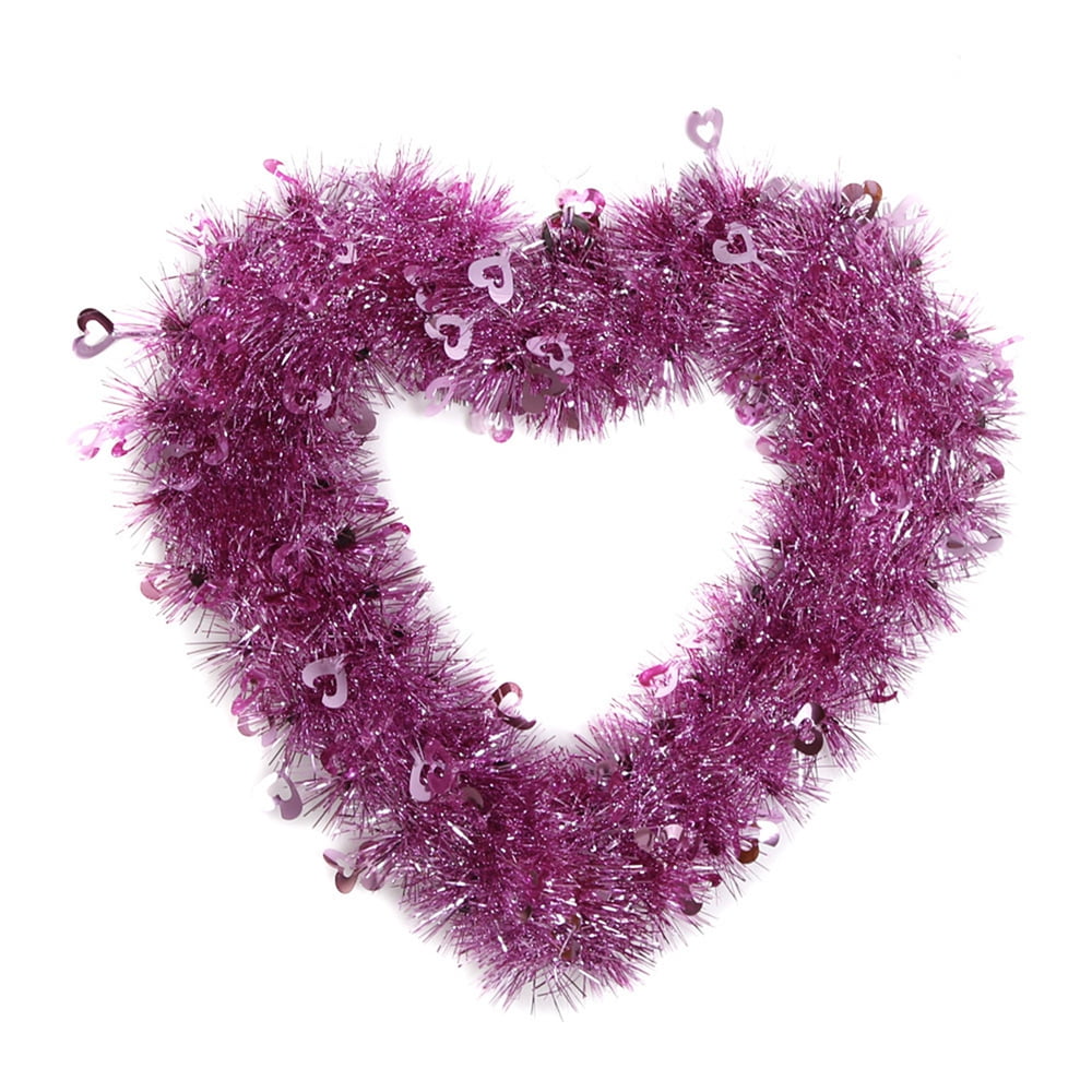 Xmarks Valentine Heart Shaped Wreaths LED Purple Tinsel Heart Shaped ...