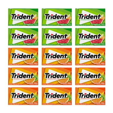 Trident Mega Tropical Twist Sugar Free Gum, 9 Packs Of 10 Pieces (90 ...