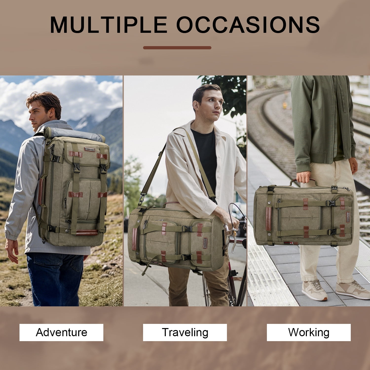 WITZMAN Men's Convertible Traveling Duffle Shoulder Bag WITZMAN Men's Convertible Traveling Duffle Shoulder Bag