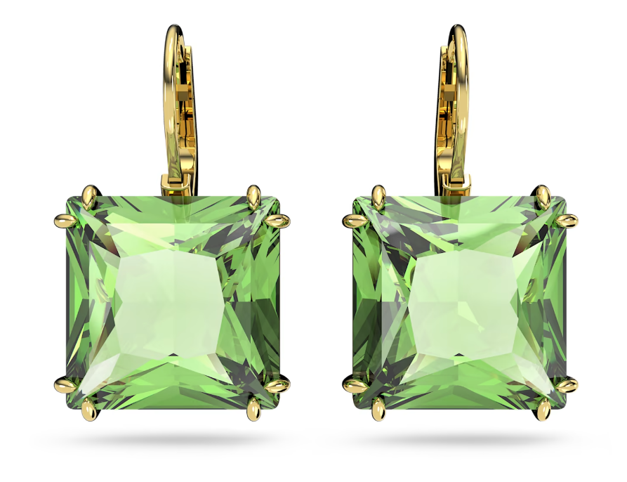 Swarovski Millenia drop earrings Square cut, Green, Gold-tone plated ...