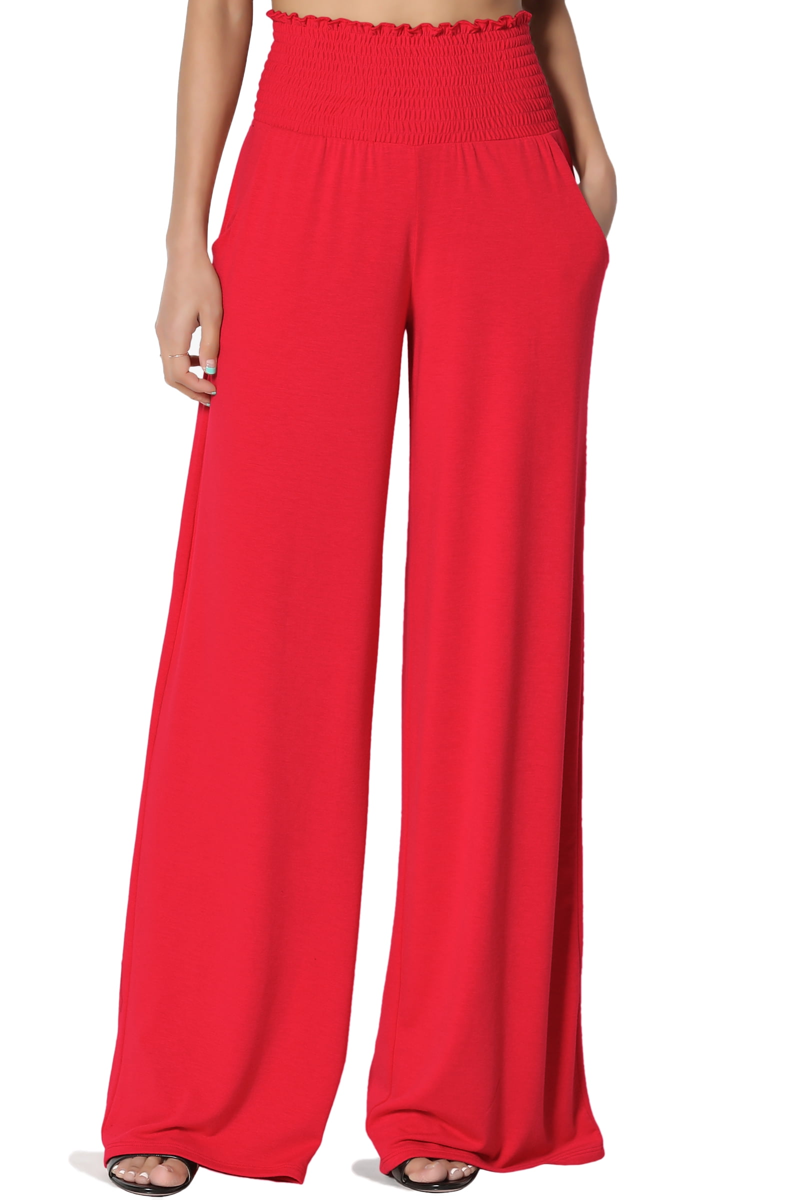 TheMogan Women s S 3X High Rise Smocked Elastic Waist Pull On Wide Leg