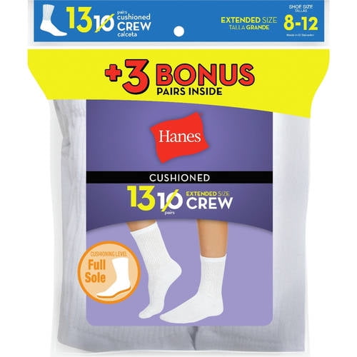 Ladies comfortblend half cushion crew socks, 10 pack + 3 free - Walmart.com