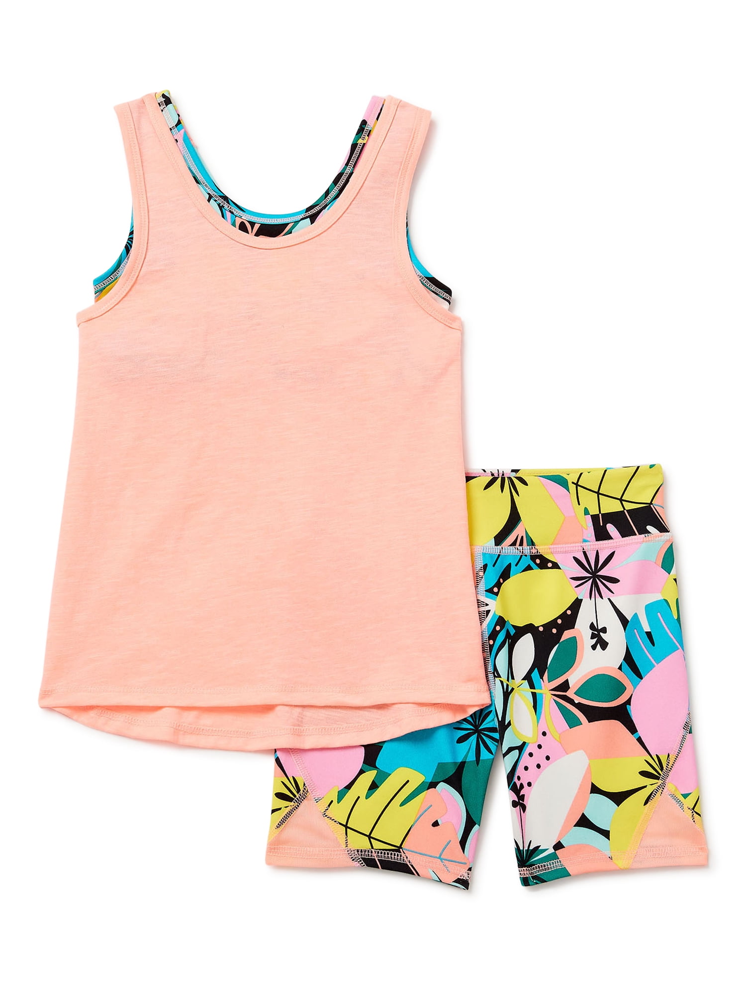 Athletic Works Girls Active Tank Top and Printed Bike Shorts, 2-Piece ...