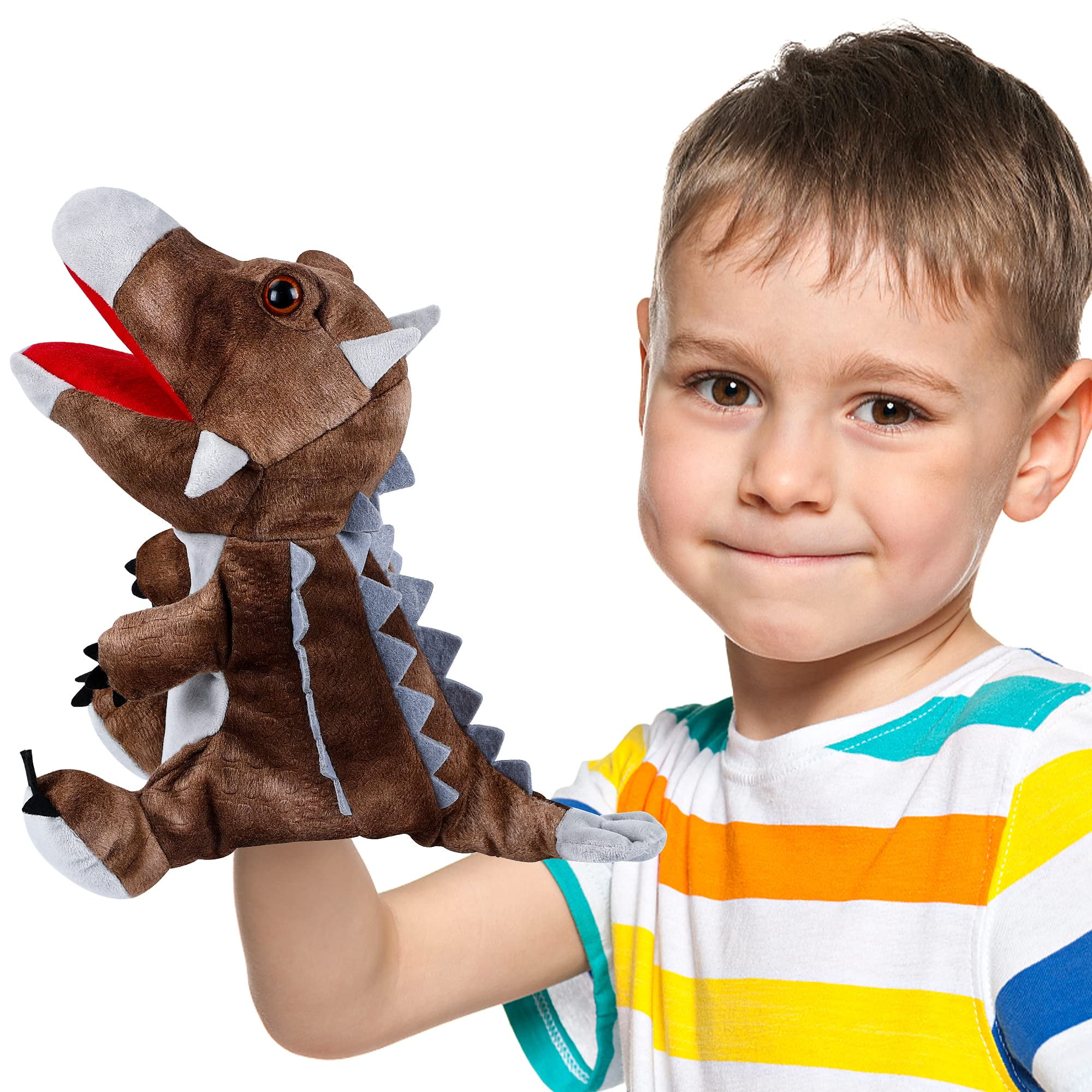 FOAUUH Brown Dinosaurs Hand Puppets, Stuffed Animals Dinosaur Plush ...