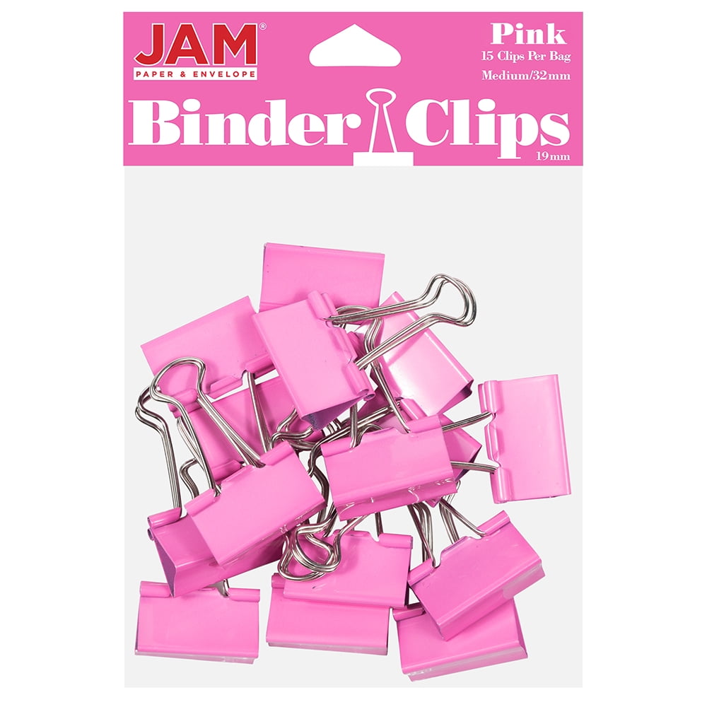 JAM Paper Binder Clips, Medium, 1 1/4 inch (32 mm), Pink, 15 per Pack ...