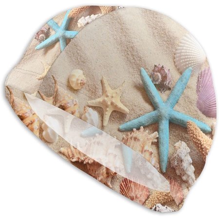 Seashells Starfishswim Caps,Silicone Waterproof Comfy Bathing Cap ...