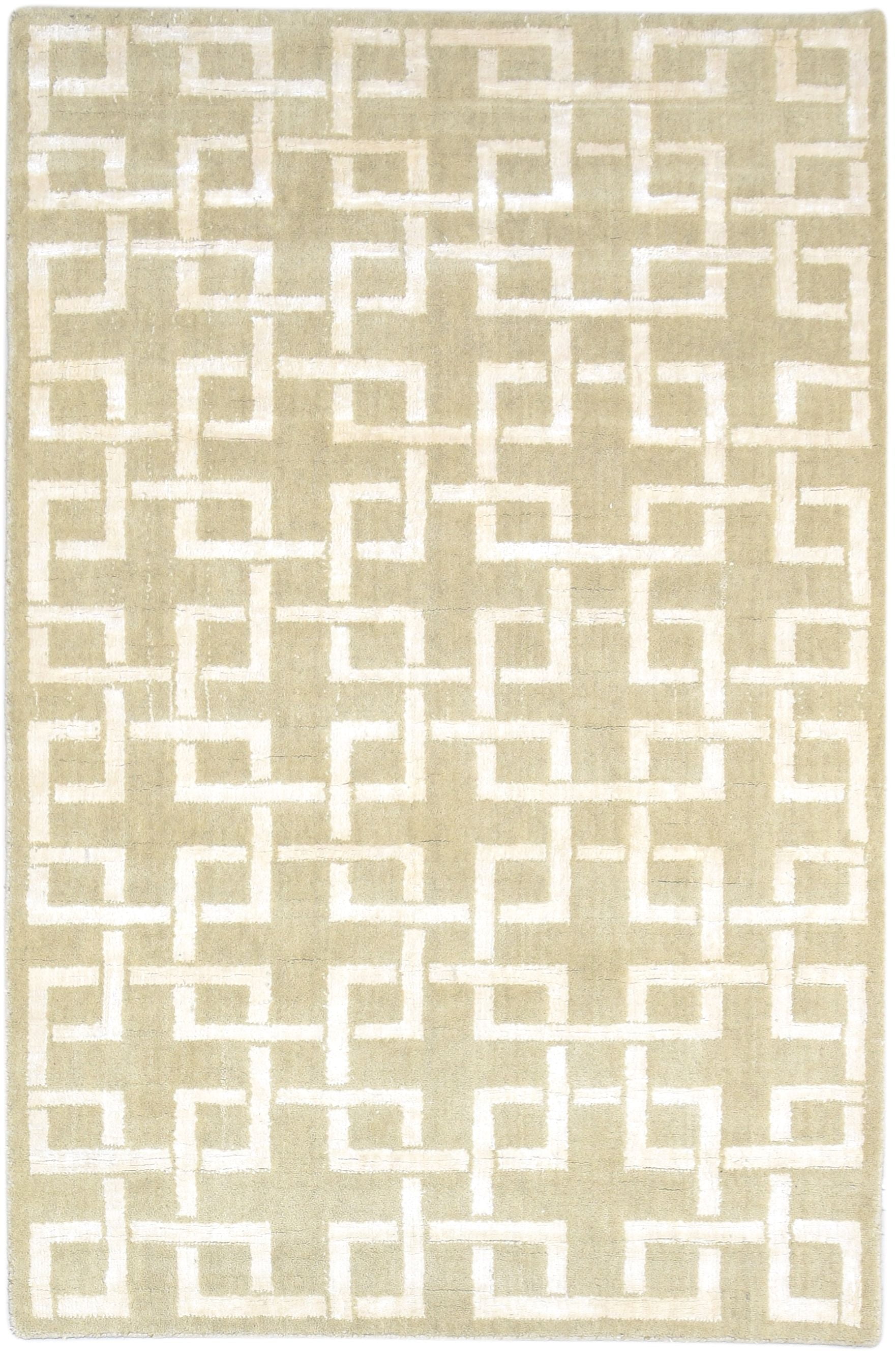 Jacquard Loom Sand Wool Silk Rug 4X6 Modern Scandinavian Geometric Room ...