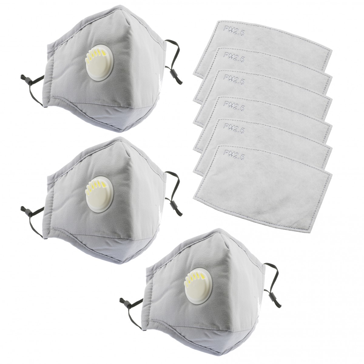 3-Pack Cloth Reusable Face Mask Washable Mouth Cover PM2.5 Filter Valve ...
